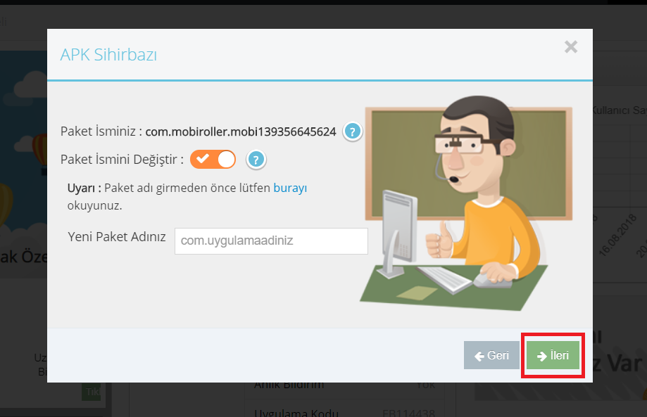 APK paket ismini değiştir - Mobiroller Knowledge Base