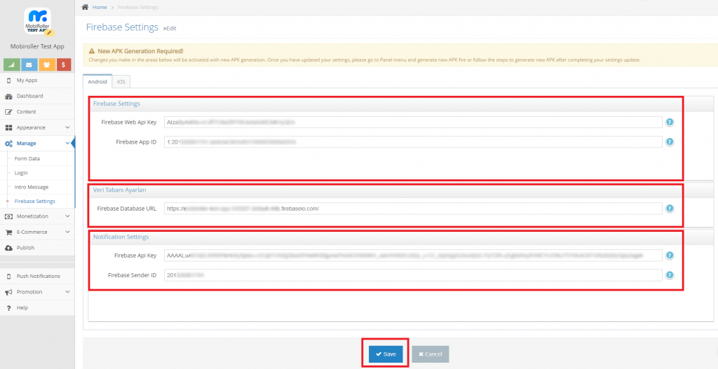 Chat/Messaging Module - Configuring Firebase Settings - Mobiroller ...