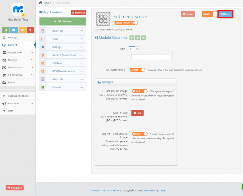 Submenu - Mobiroller Knowledge Base