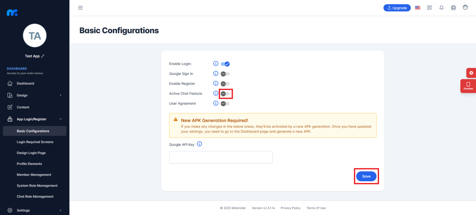 Chat/Messaging Module - Configuring Firebase Settings - Mobiroller Knowledge Base